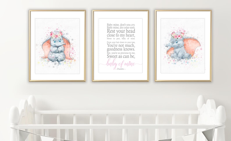 2 Pastel Baby Dumbo Prints + Dumbo Quote for Nursery, Wall Art Dumbo ...