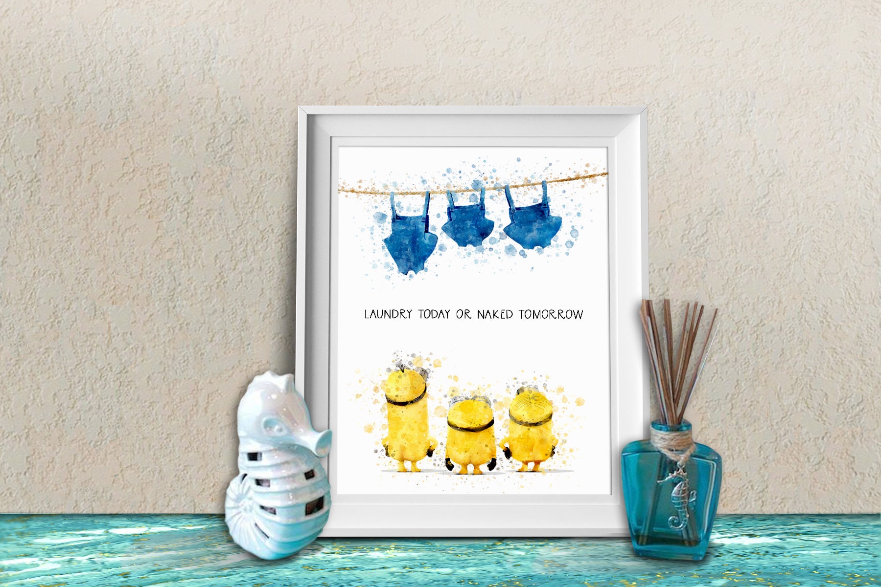 Minions Laundry Sign, Minions Naked, Funny Bathroom Signs Poster vendu ...