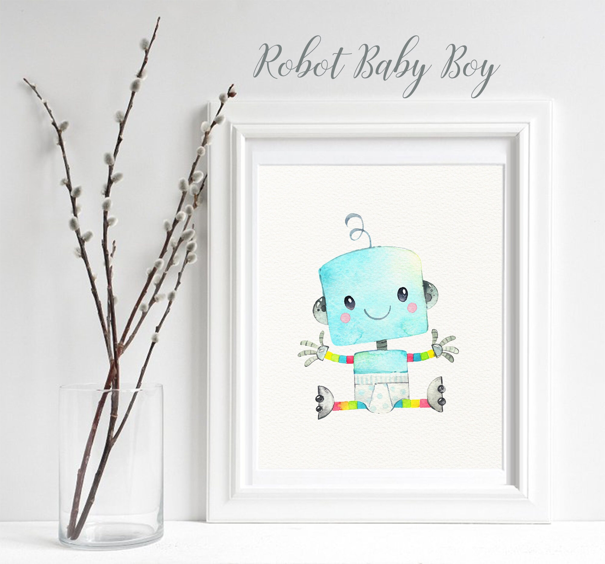 Robot Baby Boy Nursery Wall Art, Digital Print, Printable Robot Baby ...