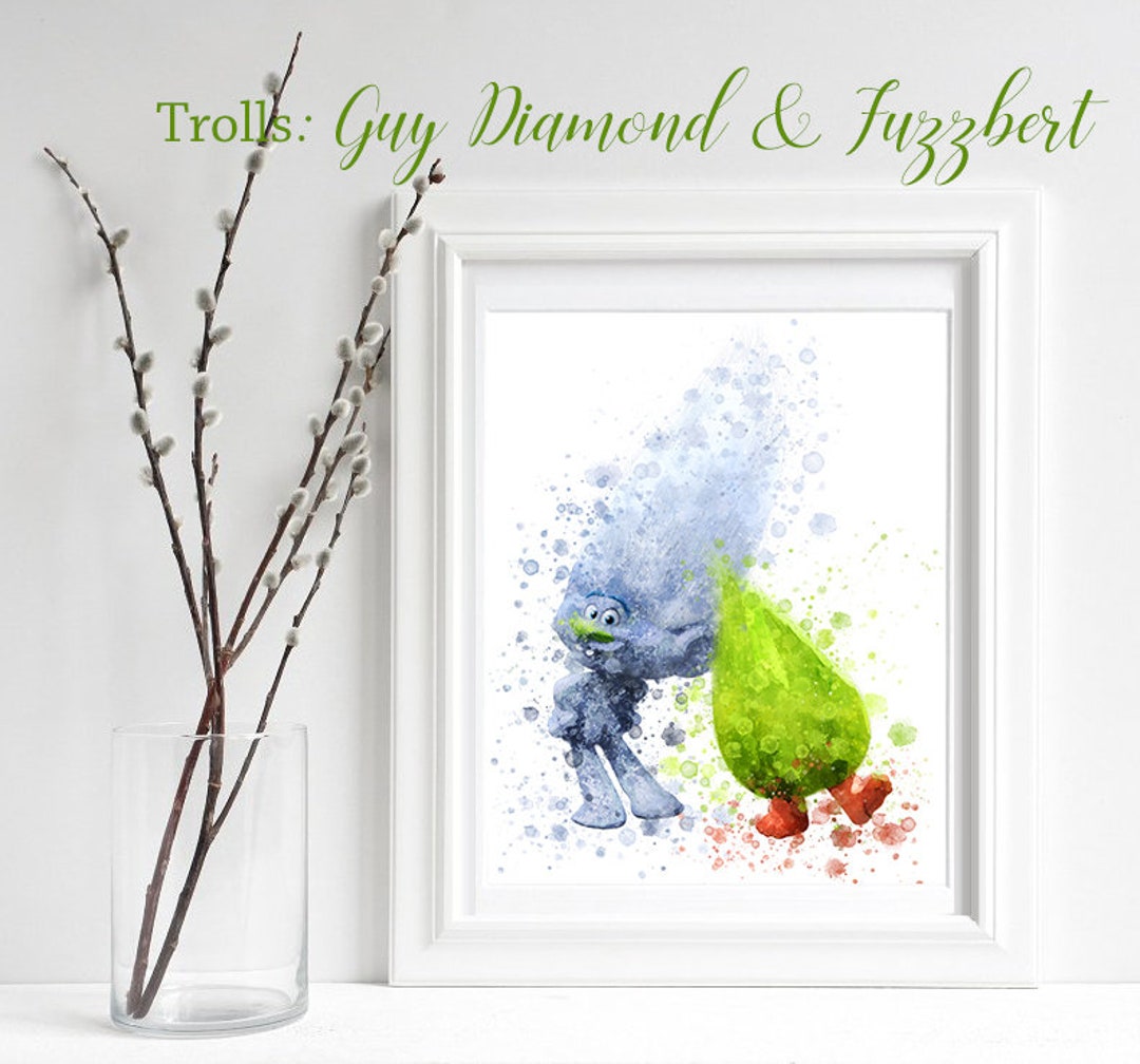 TROLLS; Guy Diamond & Fuzzbert Print, Trolls Watercolor, Trolls Nursery ...