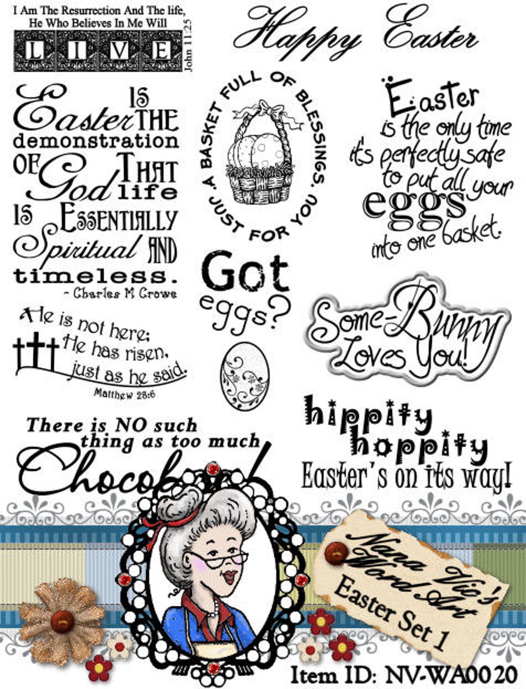 Instant Download Digital Digi Stamps Easter Set 1 Word Art Sentiments ...