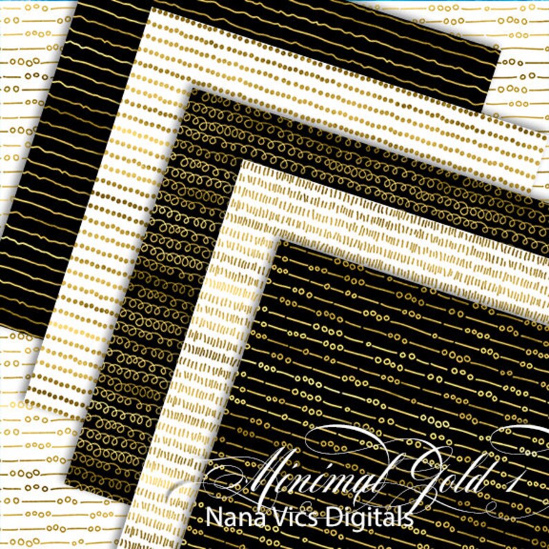 Minimal Digital Paper, Gold Foil on Black & White, Minimalist Patterns ...