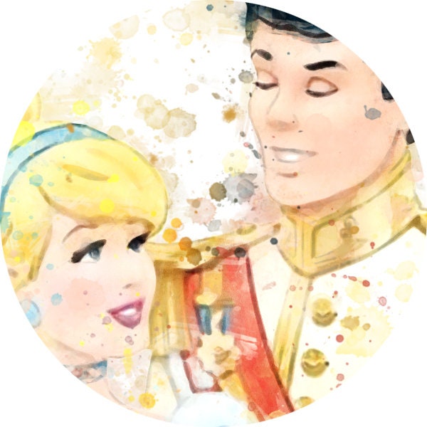 Cinderella & Prince Charming Watercolor, Princess Cinderella Dancing ...