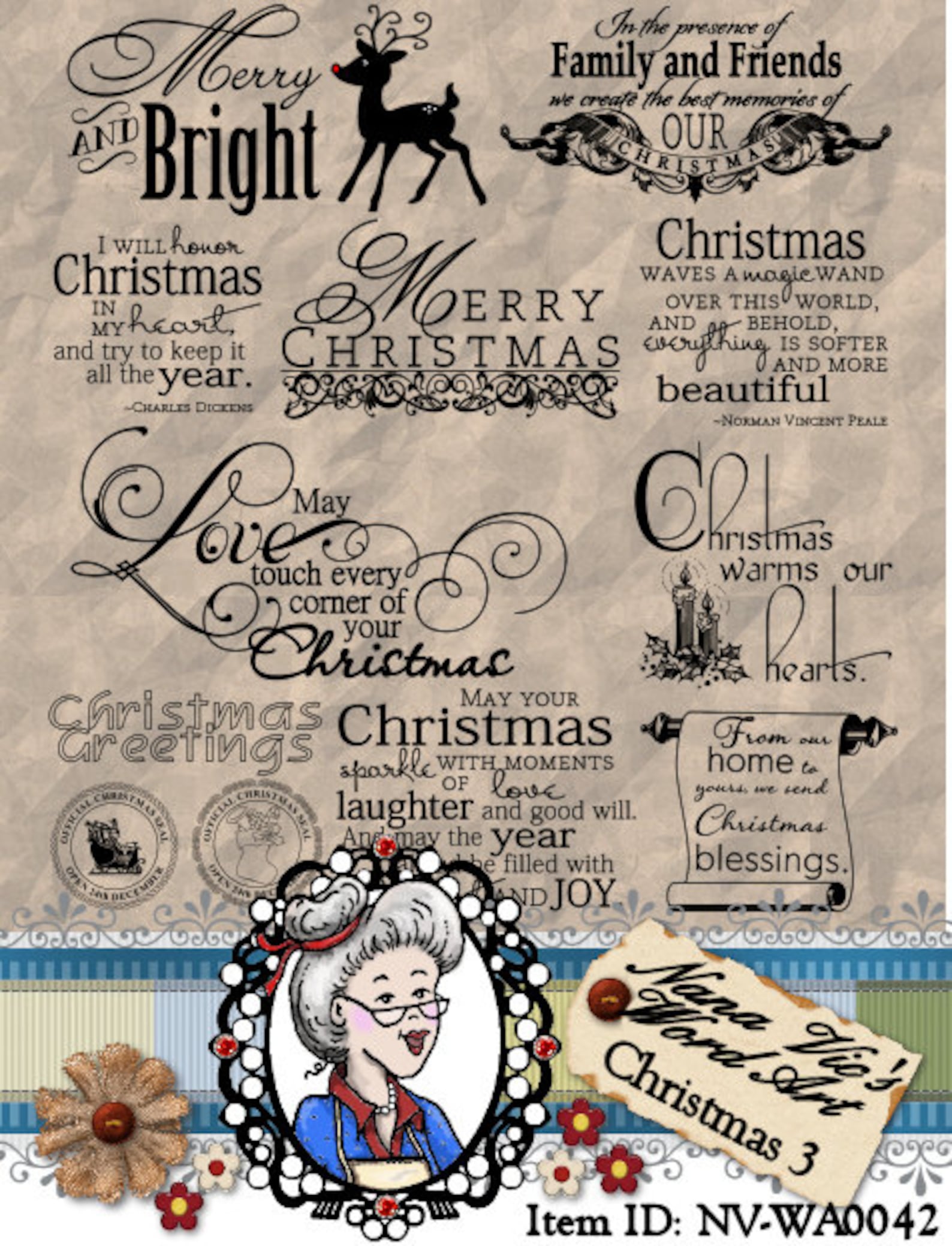 Christmas 3 Word Art Clipart Sentiments Digital Stamp | Etsy