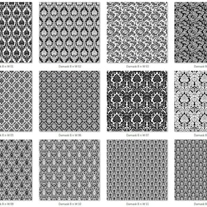 Damask Digital Paper, Black & White Seamless Wedding Backgrounds ...