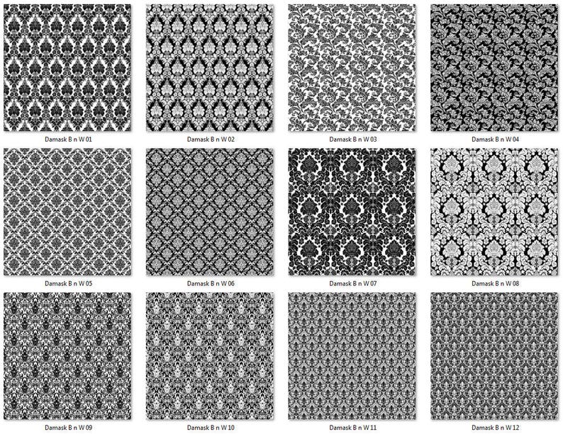 Damask Digital Paper Black & White Seamless Wedding - Etsy