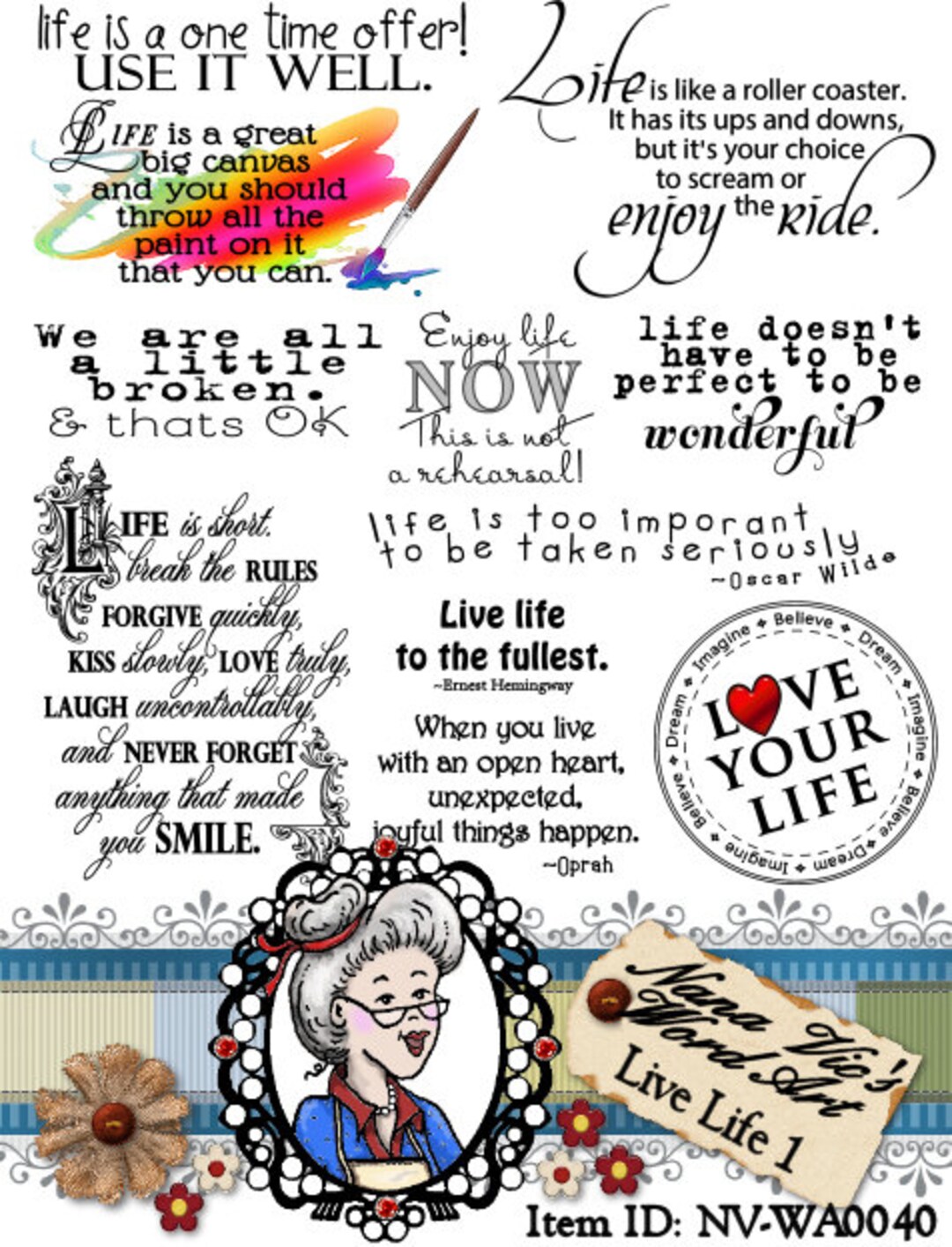 Live Life Word Art Digital Digi Stamps Sentiments, Photography Overlays ...