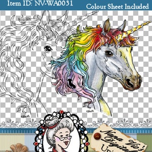 Unicorn, Digital Stamp, Card Topper, Magical, Adult Colouring, Digi ...