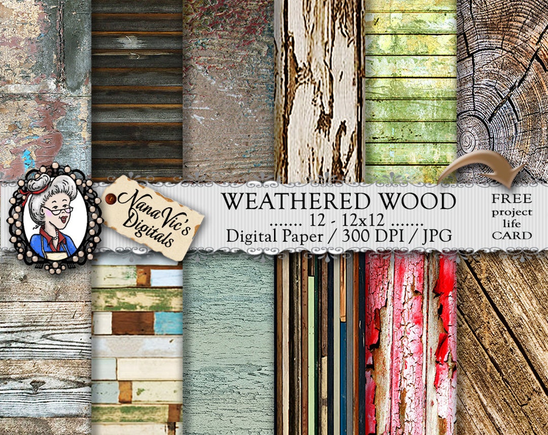 Weathered Wood Digital Paper, Distressed Backgrounds, Wood Texture ...