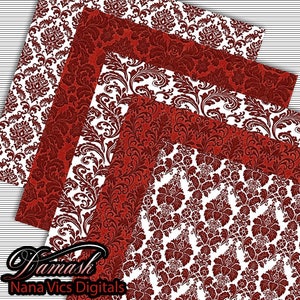 Damask Digital Paper, Red Velvet Seamless Wedding Backgrounds, Damask ...