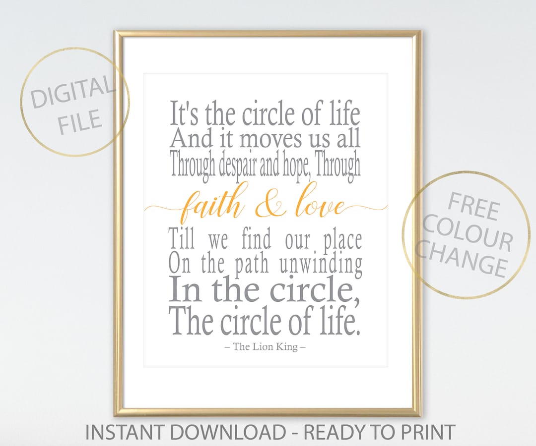 The Lion King Quote, Circle of Life Print, the Lion King Download ...