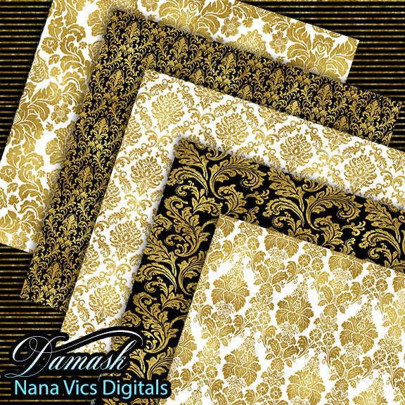 Damask Digital Paper, Gold Seamless Wedding Backgrounds, Damask Texture ...