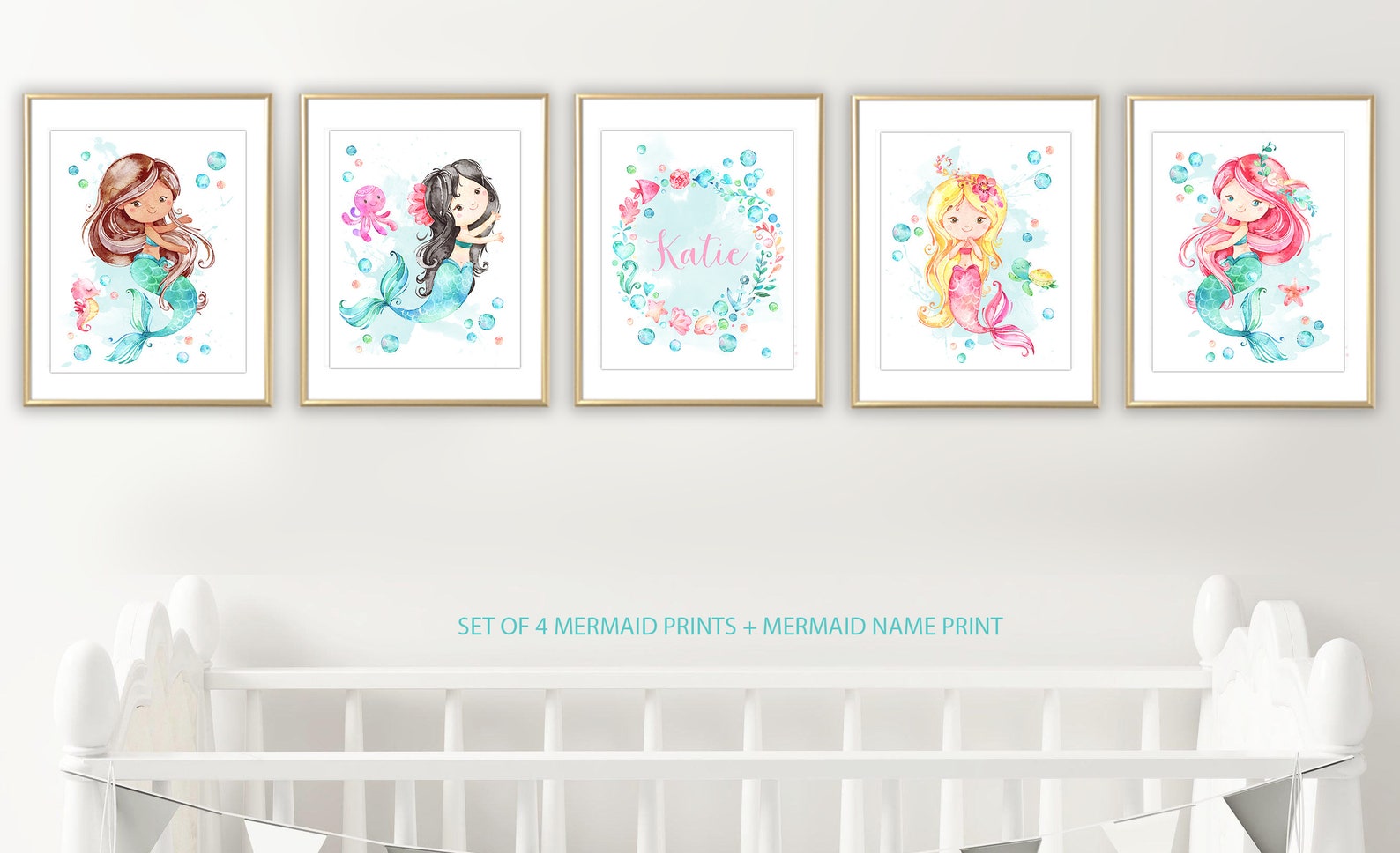 Mermaid Wall Art Decor, Girls Nursery / Bathroom Prints, Mermaid ...