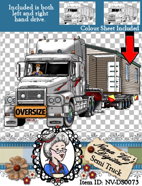 Semi Truck Digital Stamp, Digi, Clipart, Transport, Instant Download ...