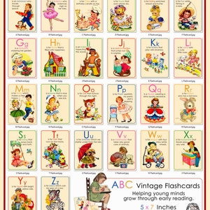 Alphabet Flash Cards, ABC, Vintage Digital Printable for Early Learning ...
