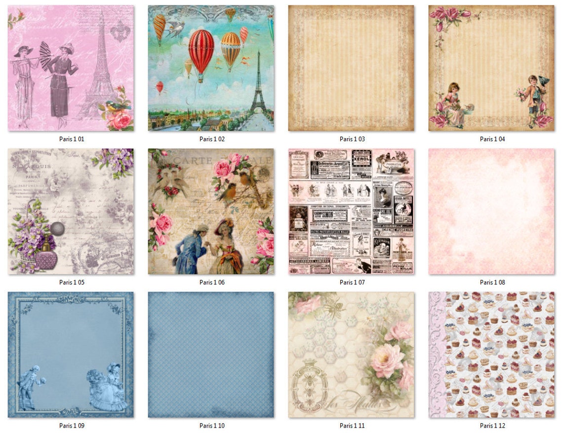 Paris Digital Paper Pack Parisian Shabby Chic Paris Vintage - Etsy ...