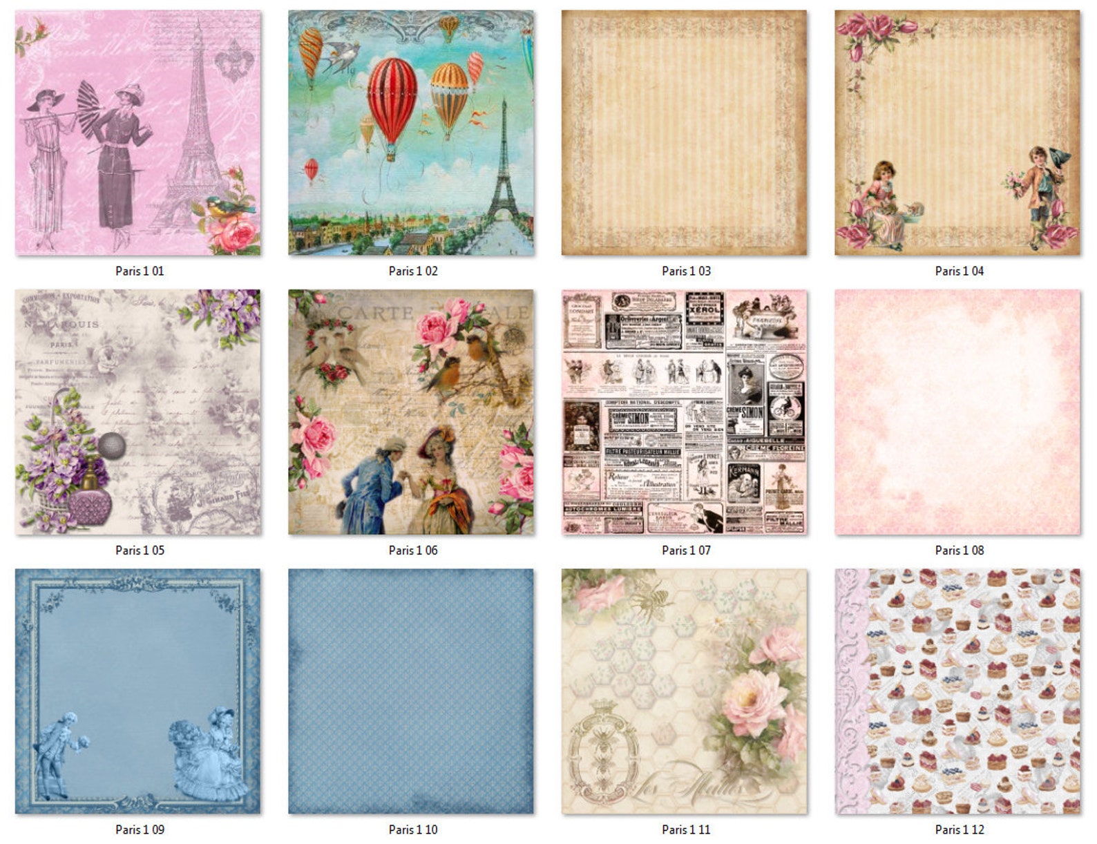 Paris Digital Paper Pack, Parisian Shabby Chic, Paris, Vintage French ...