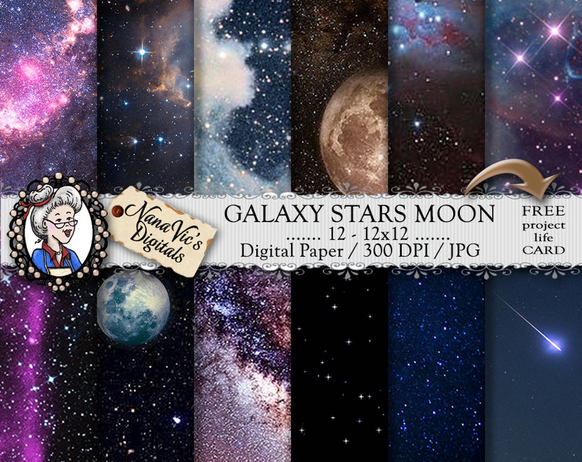 Galaxy Stars Moon Digital Paper / Overlay Sparkle Glitter - Etsy