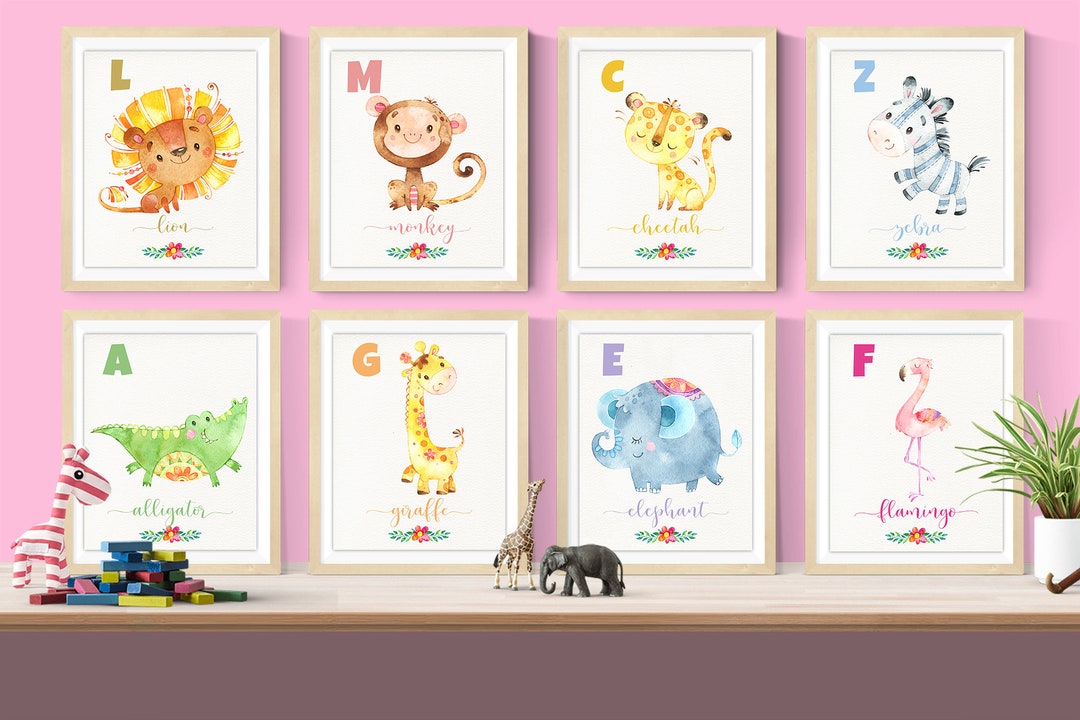 8 Safari / Africian Prints Jungle Animals Decor, Cute Animal Alphabet ...