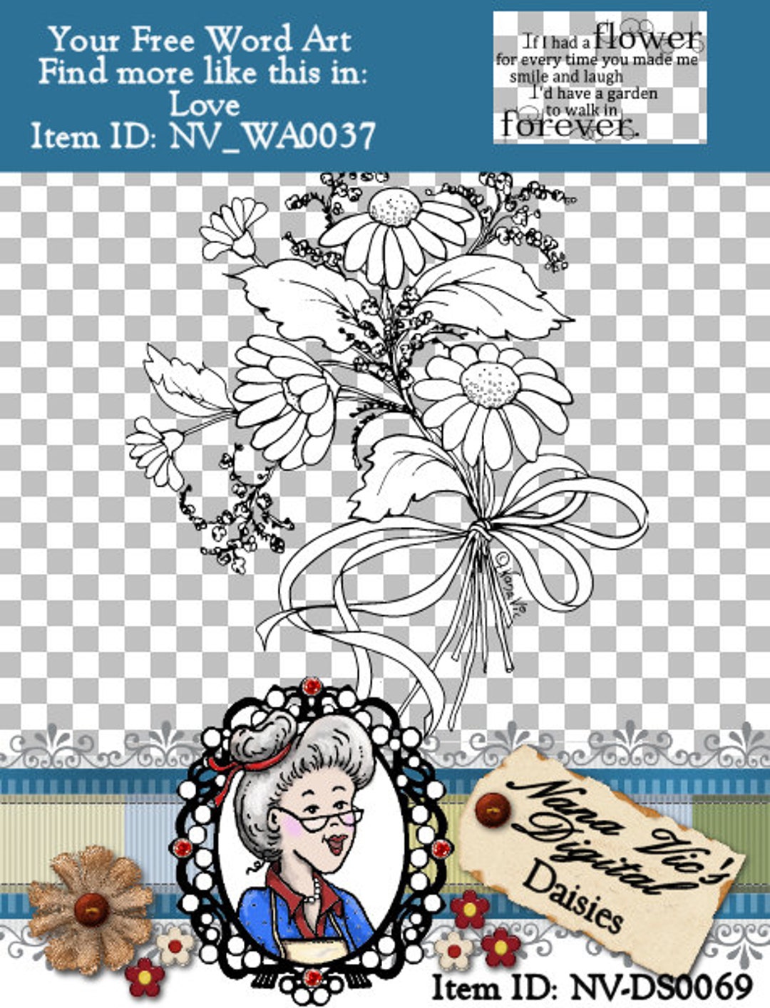 Daisy Digital Stamp, Digi, Clipart, Flower Bouquet, Instant Download ...
