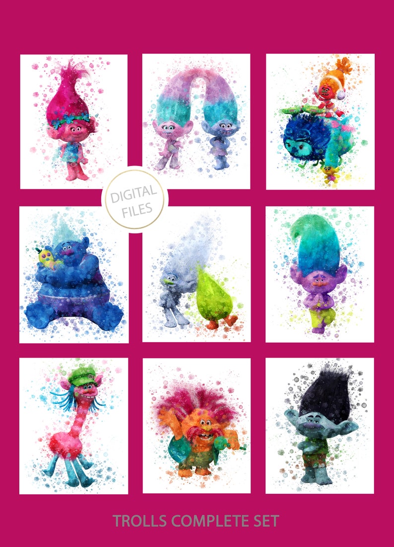 TROLLS 9 print set Princess Poppy & 12 more Trolls Friends | Etsy