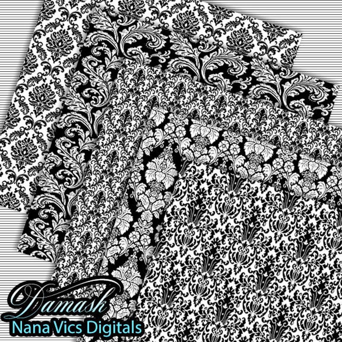 Damask Digital Paper, Black & White Seamless Wedding Backgrounds ...
