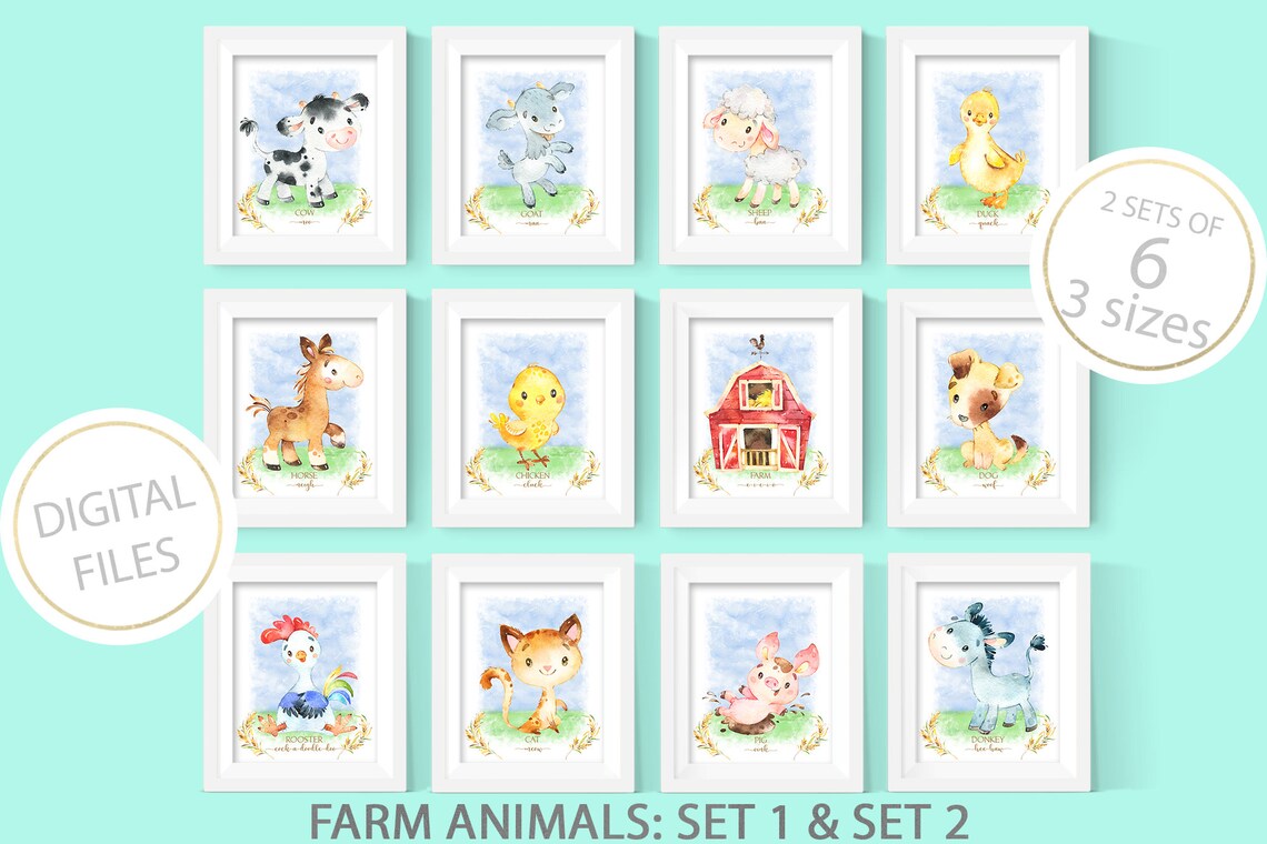 Farm Animals Nursery Prints Set 1 Barnyard Nursery Decor Old - Etsy Australia