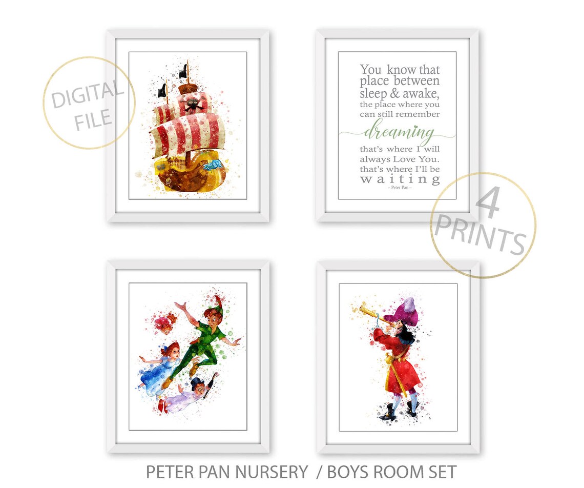 Peter Pan Nursery Set 4 Printable Download Watercolor - Etsy