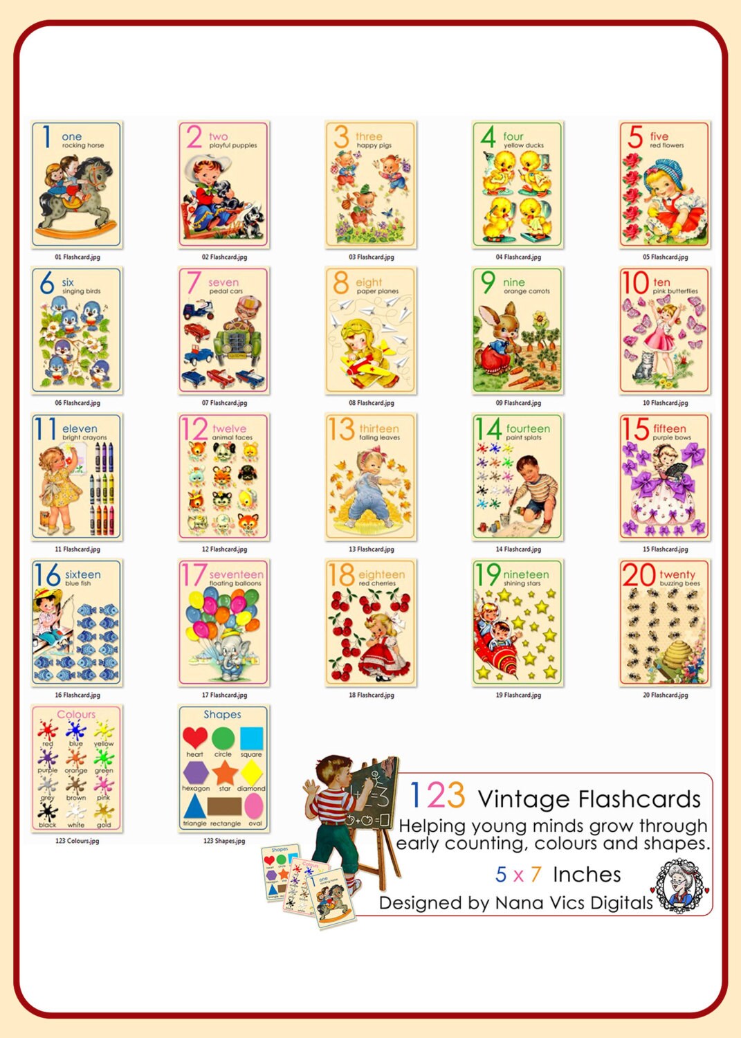 Counting 1-20 / Colours / Basic Shapes Flash Cards - Digital Printables ...