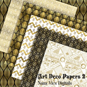 ART DECO Digital Paper: Black & White Gold Art Deco Great Gatsby, Art ...