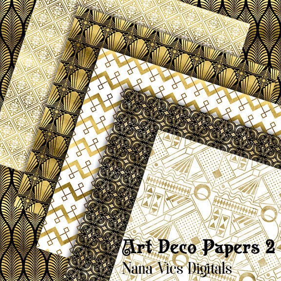 ART DECO Digital Paper: Black & White Gold Art Deco Great | Etsy