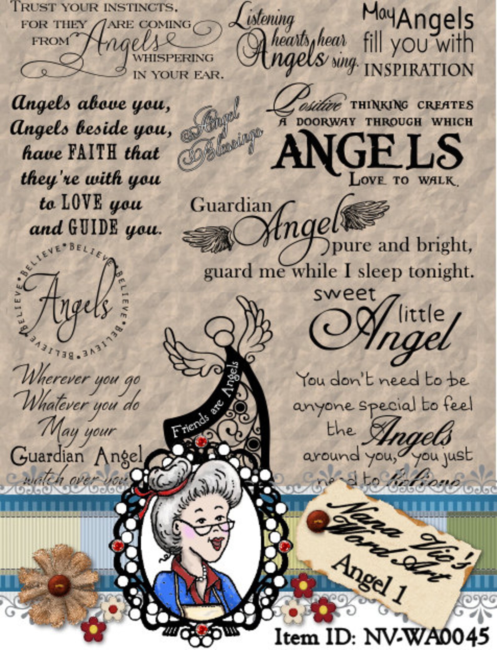 Angel 1 Word Art, Sentiments, Photography Overlay, Digital Stamp ...