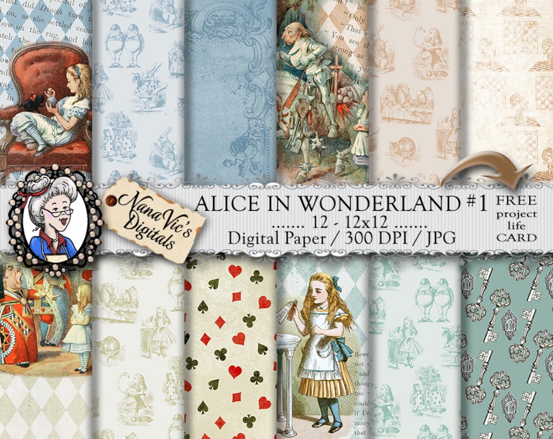 Alice in Wonderland Digital Papers 1: Printable Collage Sheet, Toile ...