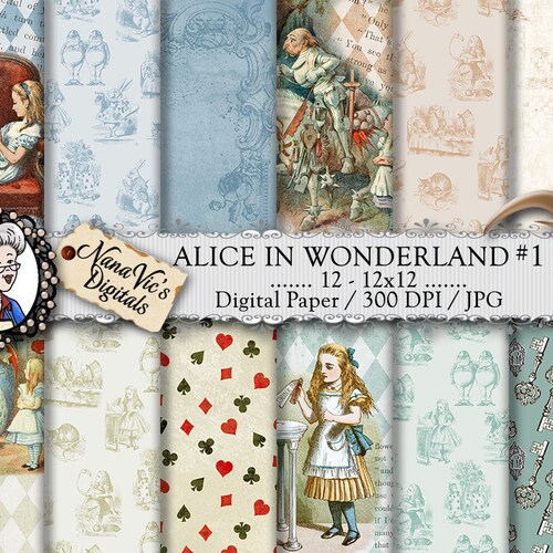 Alice in Wonderland Digital Paper Pack Scrapbooking Paper - Etsy