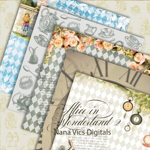 Alice in Wonderland Digital Papers 2: Vintage Collage Sheet, Toile ...