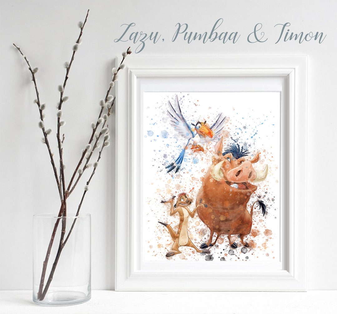 Zazu, Pumbaa & Timon the Lion King Watercolor Print, Download Poster ...