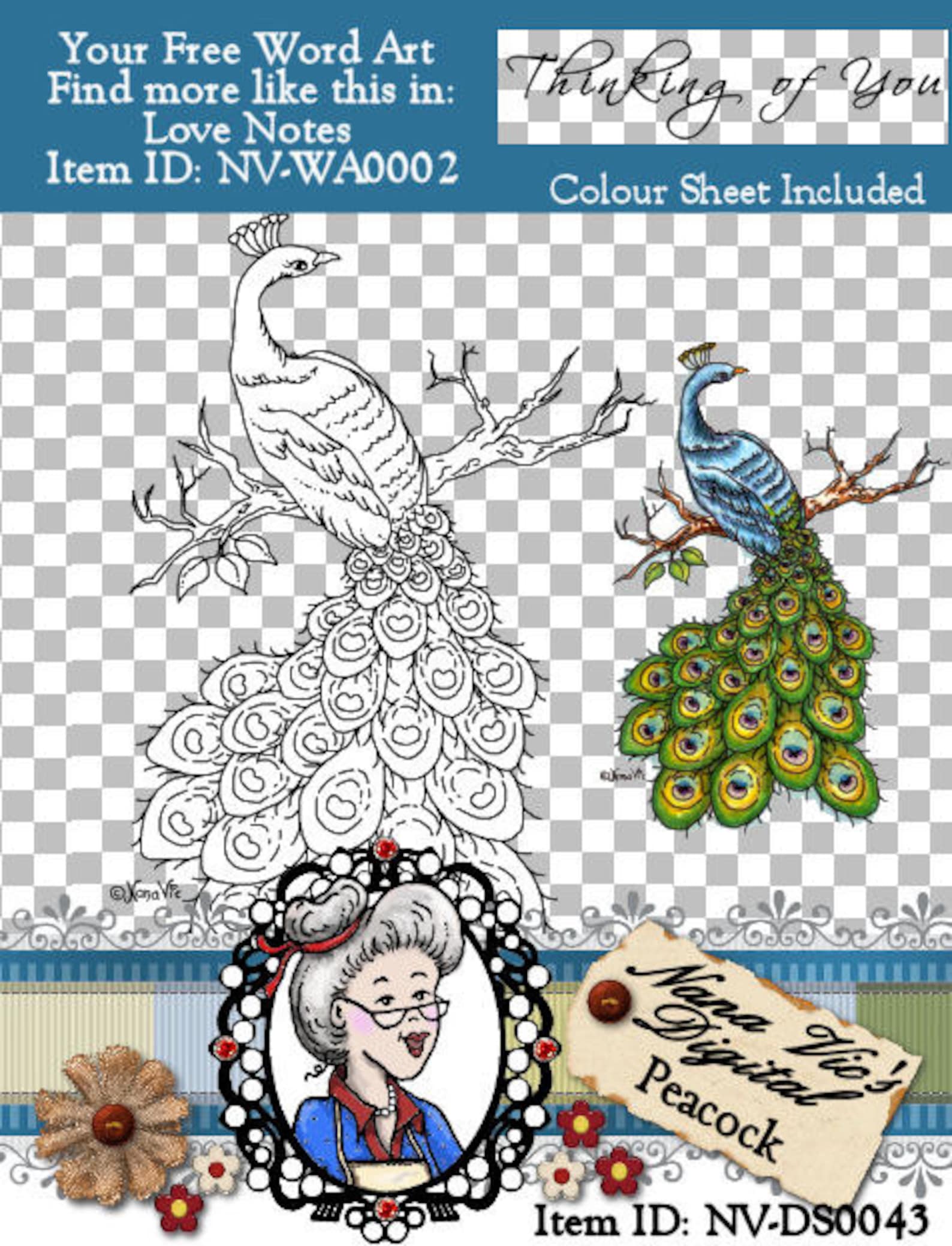 Digital Stamp - Peacock, Word Art, Clipart, Sentiments, Digi, Printable ...