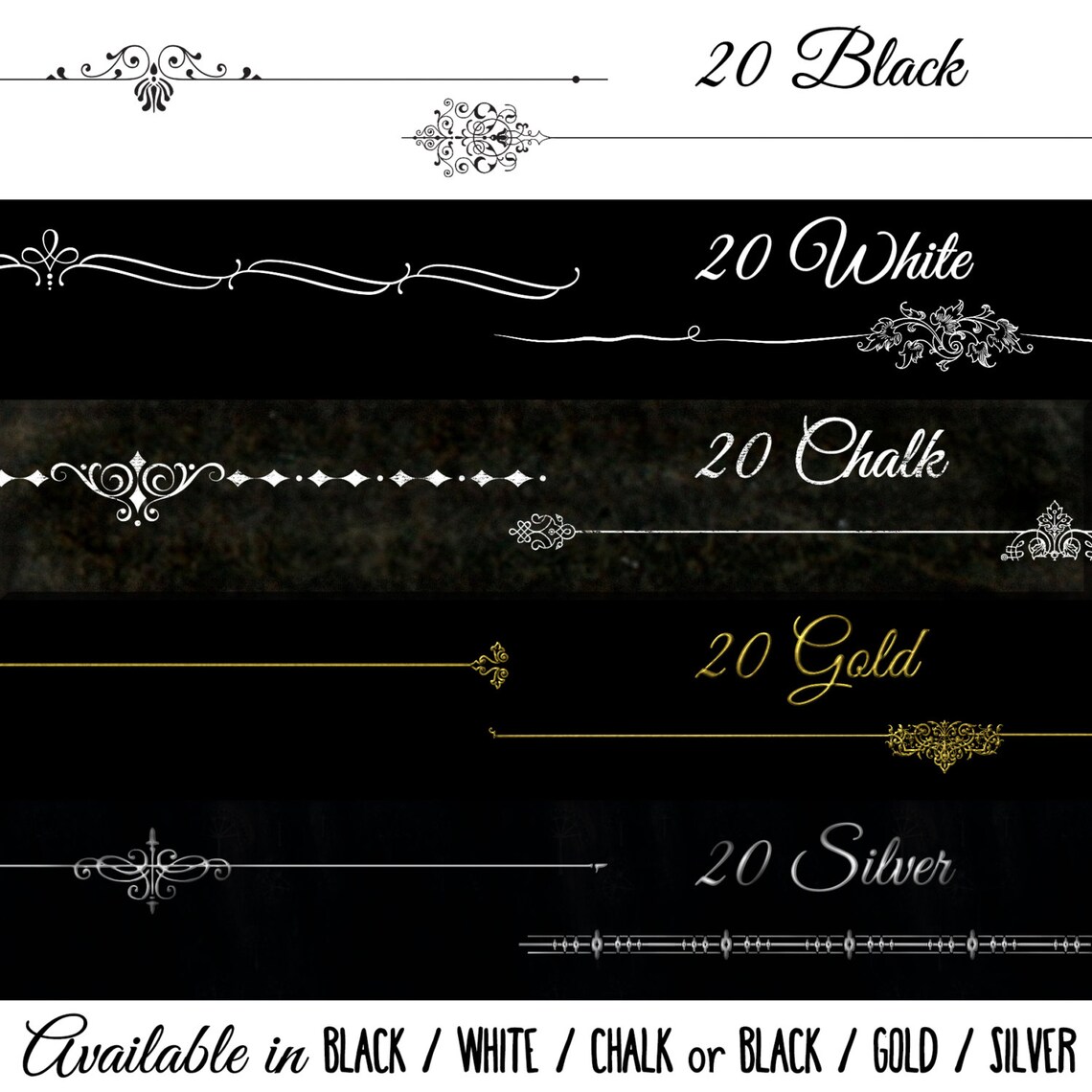 ClipArt: Divisore di testo in nero / oro / scrapbooking - Etsy Italia