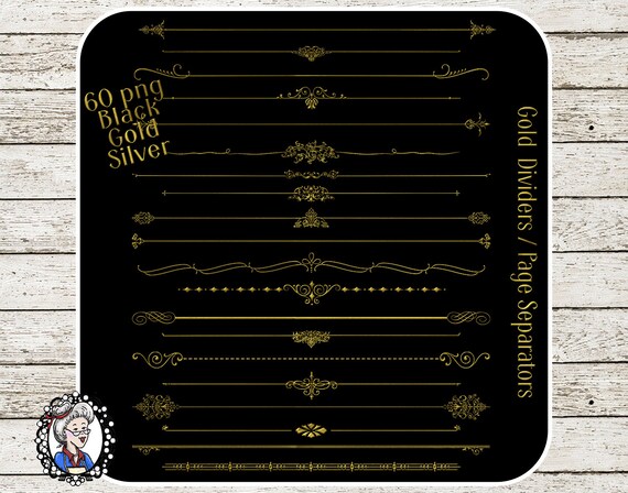 ClipArt: Divisore di testo in nero / oro / scrapbooking | Etsy