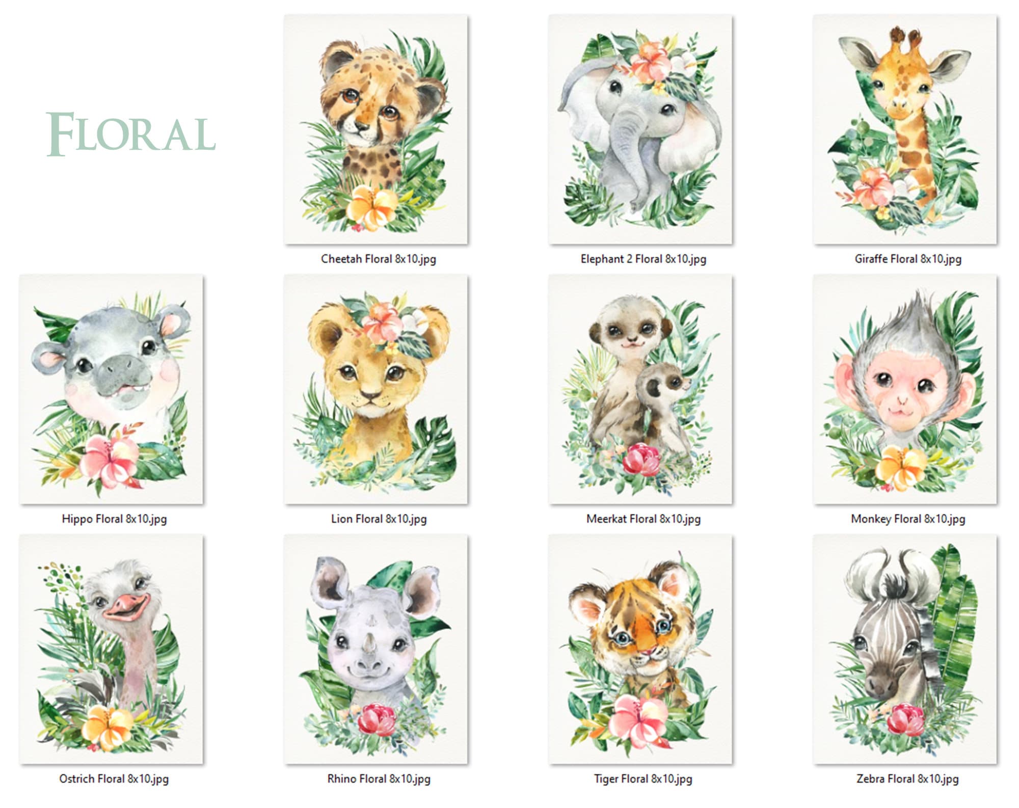 Cute Animal Prints, Create Your Own Set 11 Different Safari Animals in ...