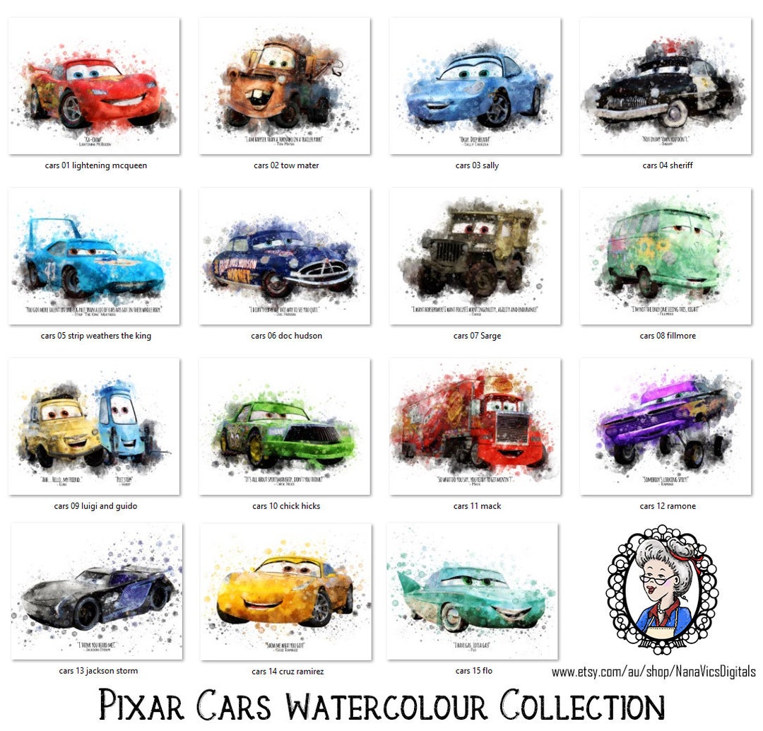 Cars Prints, Set of 15, Sublimation Mcqueen, Movie Cars Poster, Boy ...