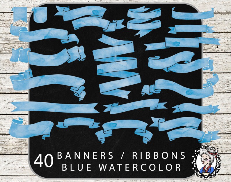 Blue Banner Clipart Ribbon Clipart Watercolor Banners Clip | Etsy