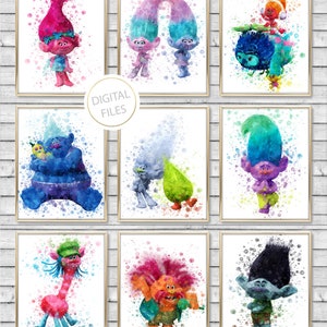TROLLS; Satin & Chenille Print, Trolls Watercolor, Trolls Nursery Decor ...