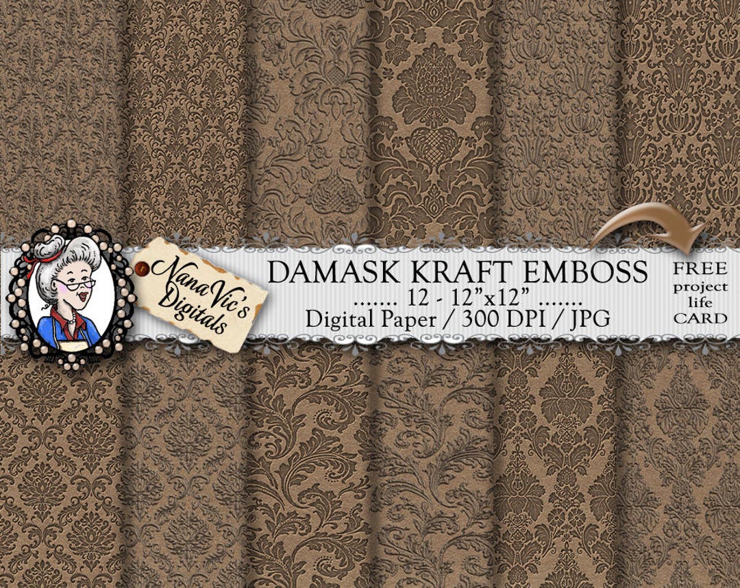 Damask Digital Paper, Kraft Embossed Seamless Wedding Backgrounds ...