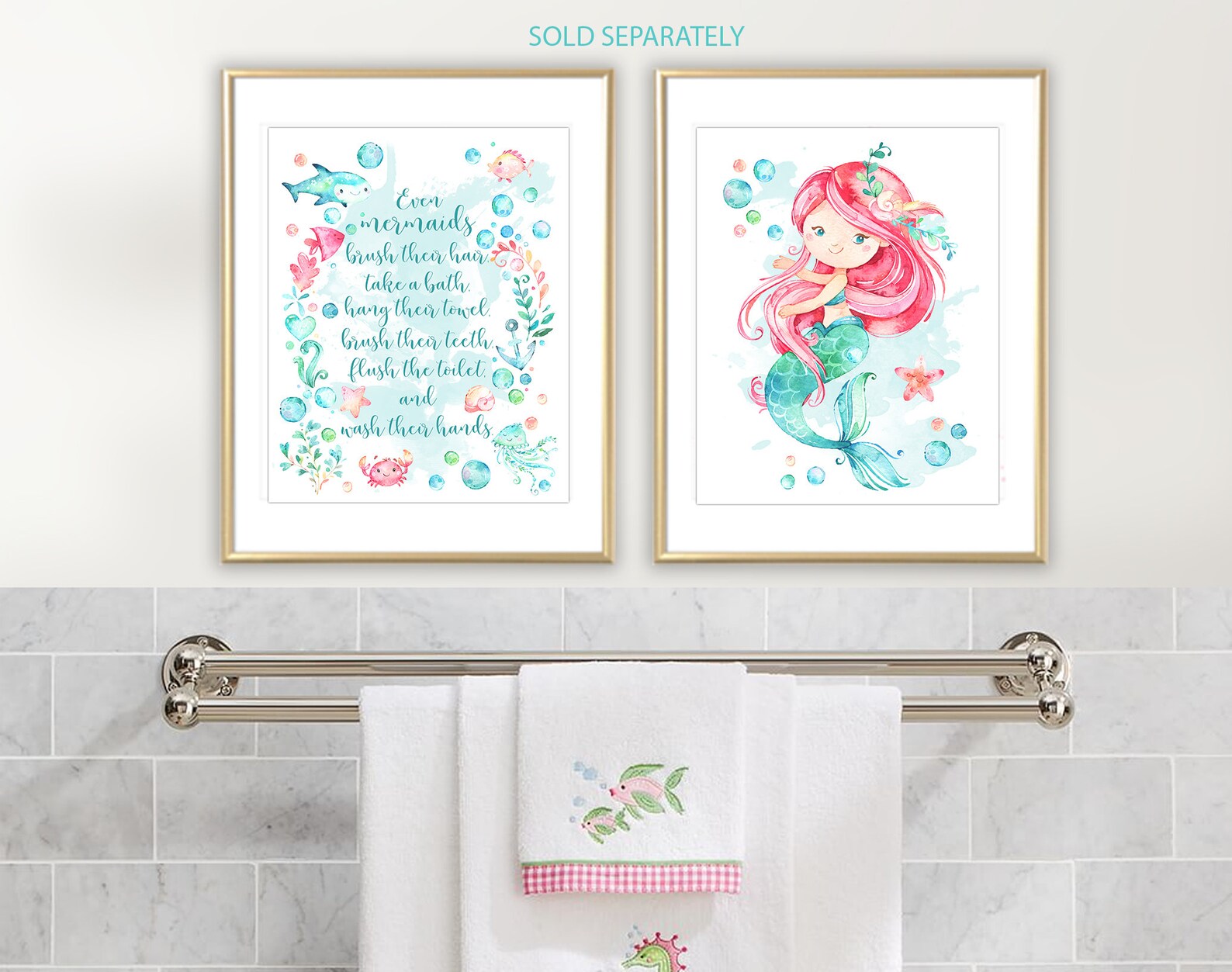 Mermaid Bathroom Rules Decor. Nautical Themed Watercolour. - Etsy