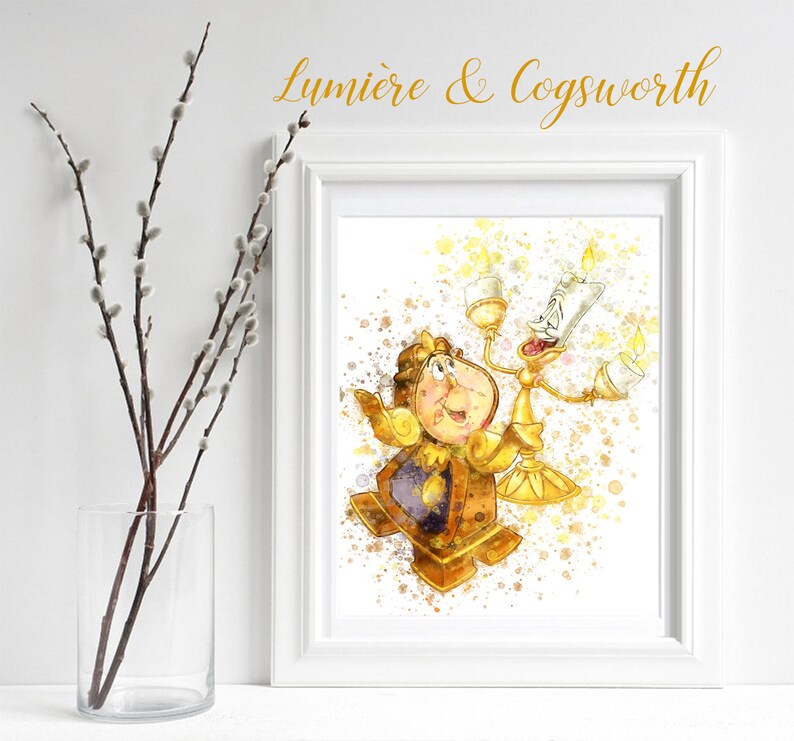 Beauty and the Beast Watercolor Prints Posters, Princess Belle Wall Art ...