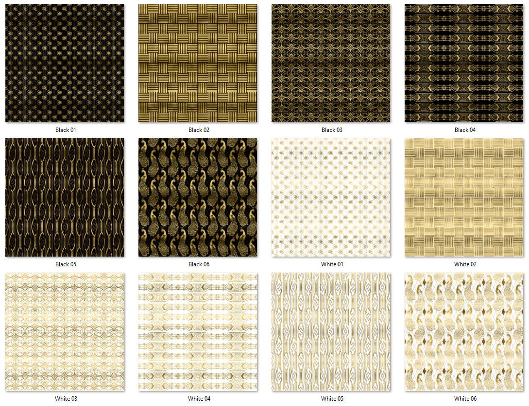 ART DECO Digital Paper: Black & White Gold Art Deco Great | Etsy