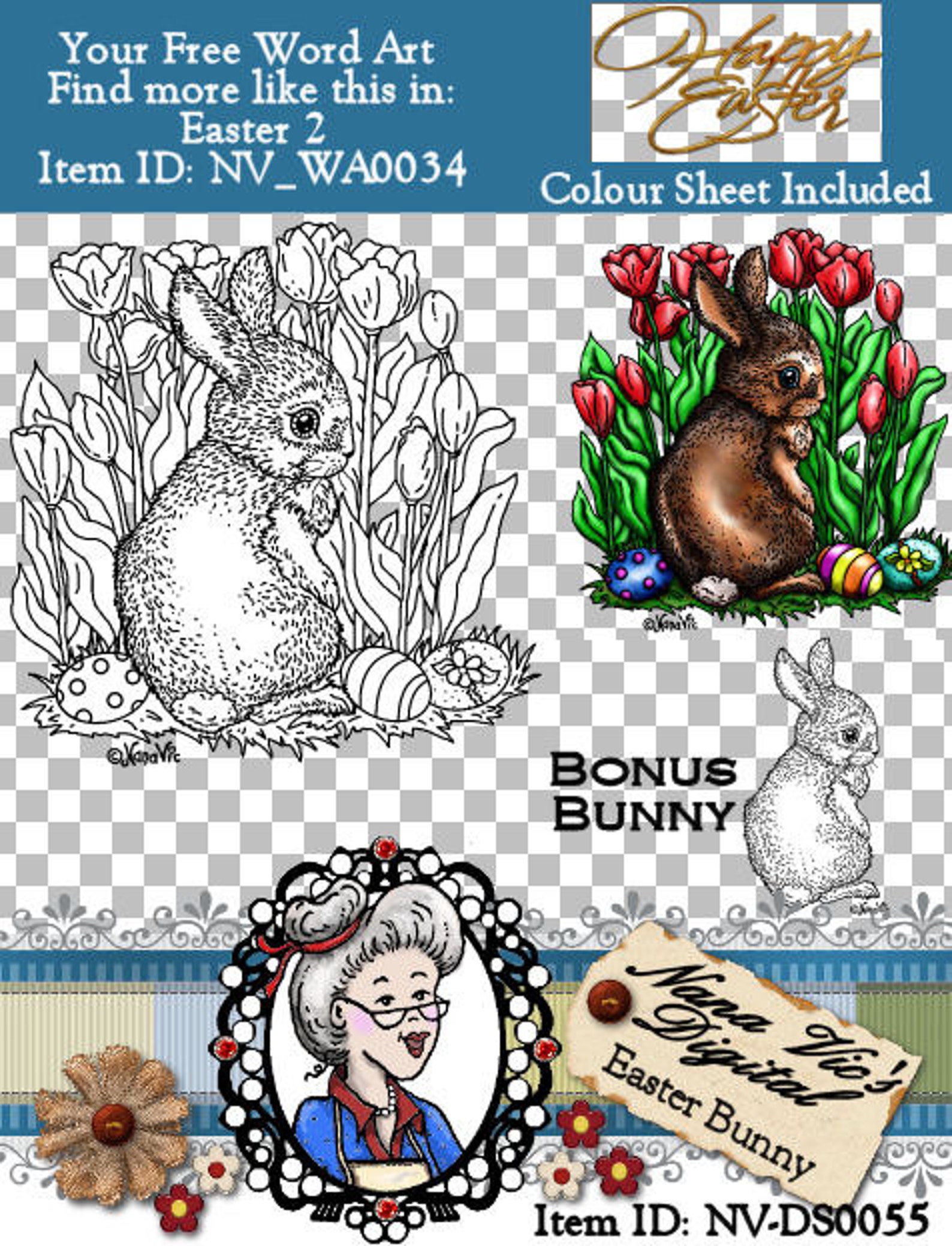 Instant Download Digital Digi Stamps Easter Bunny ID:NV-DS0055 | Etsy