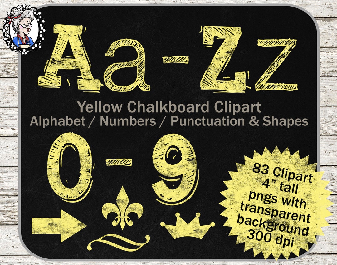 83 Alphabet Clipart: Digital Blackboard Alphabet Clip Art Yellow ...