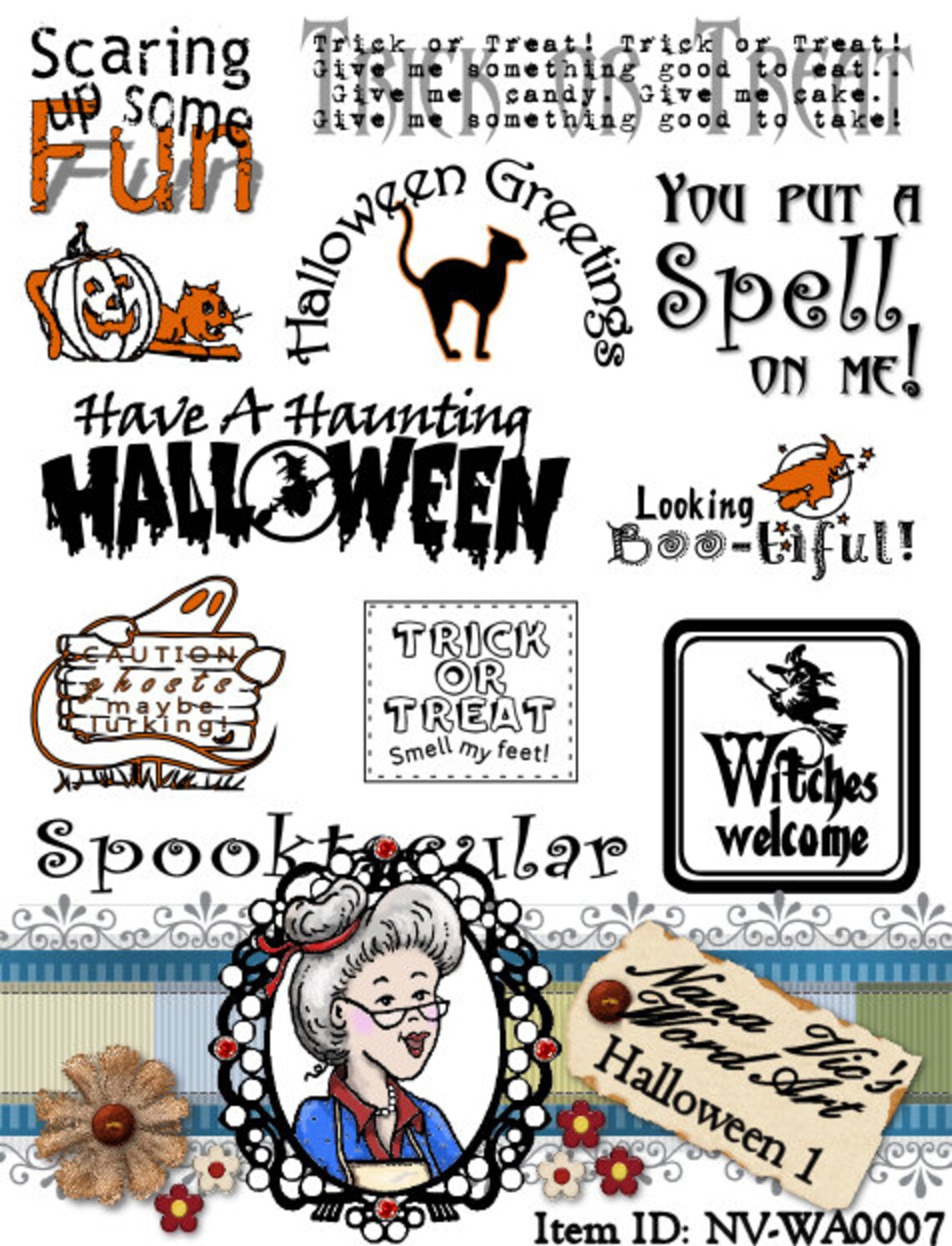Halloween 1 Word Art Sentiments Digital Stamp Digi Instant - Etsy